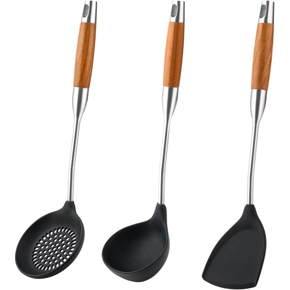 Silicone Wok Spatula,Ladle,Skimmer - Stainless Steel Wok Tools, Wok ...
