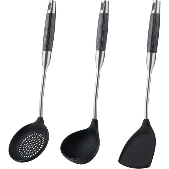 Silicone Wok Spatula,Ladle,Skimmer Tool Set - Stainless Steel Wok Tools ...