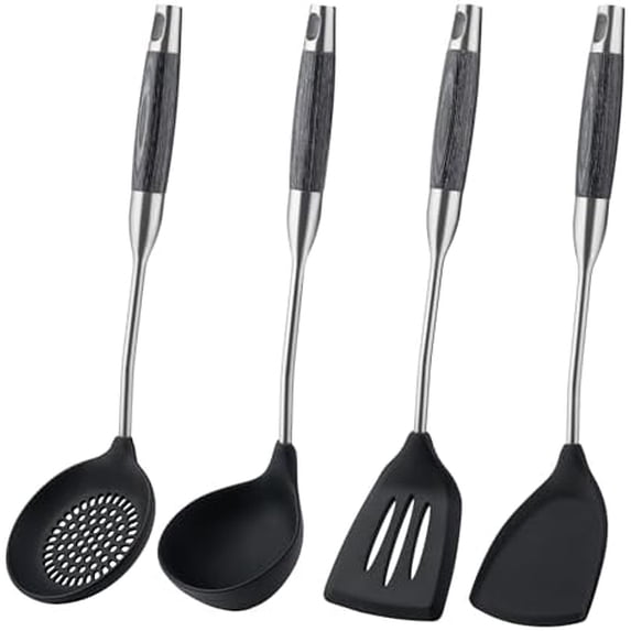 Silicone Wok Spatula,Turner,Ladle,Skimmer,Stainless Steel Wok Tools,Wok ...