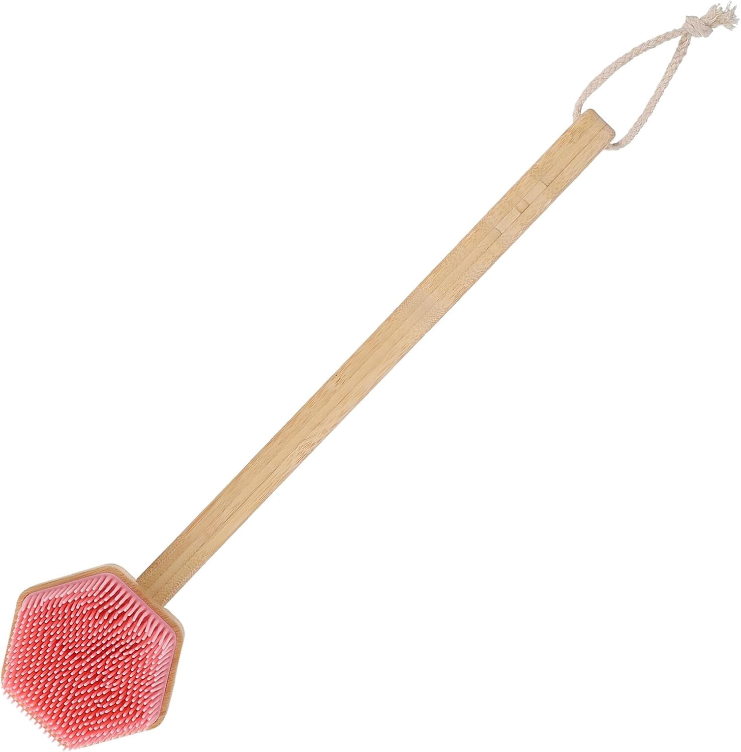 Silicone and Wood Back Scrubber Shower Brush with Detachable Long ...