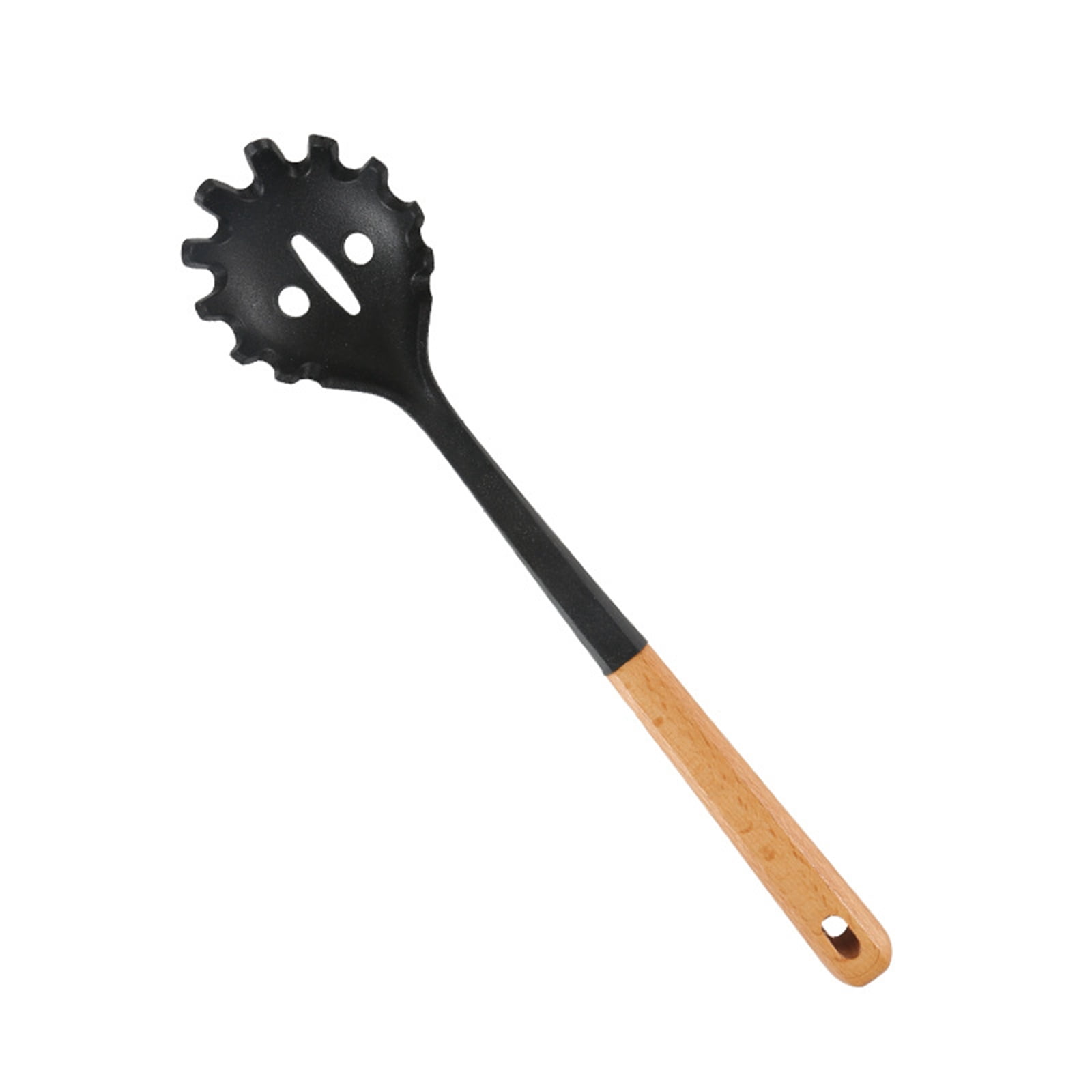 Silicone Wooden Handle Pasta Server Spoon, Black Kitchen Utensil for ...
