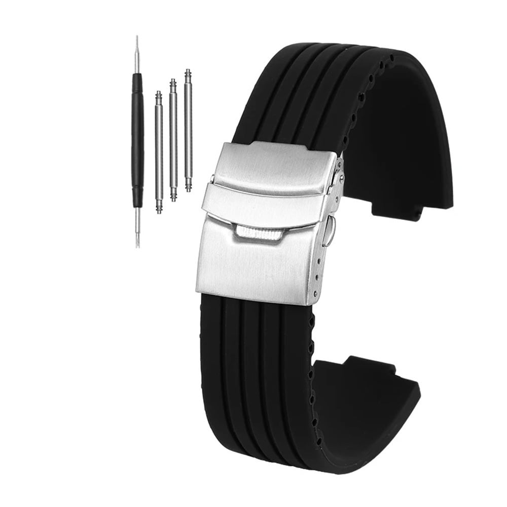 Silicone rubber watch strap 16mm 18mm 20mm 22mm 24mm universal black ...
