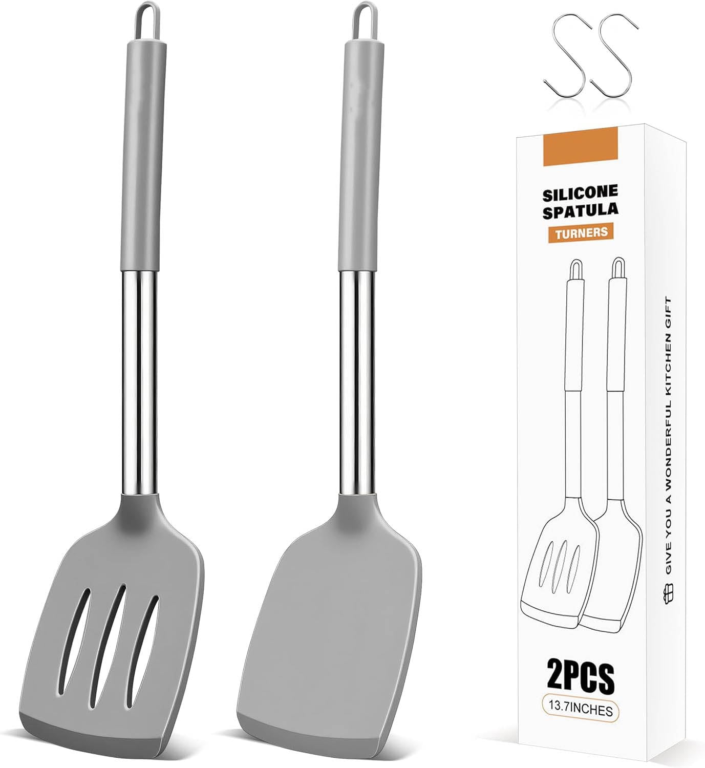 Silicone spatula Solid&Slotted Turner Set of 2, for Flipping Fish ...