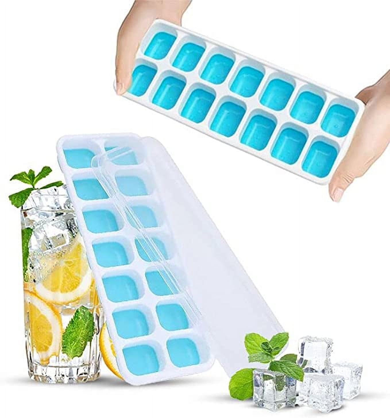 Silicone Ice Cube Trays, Stackable, Spill-Resistant Lids, Easy Release ...