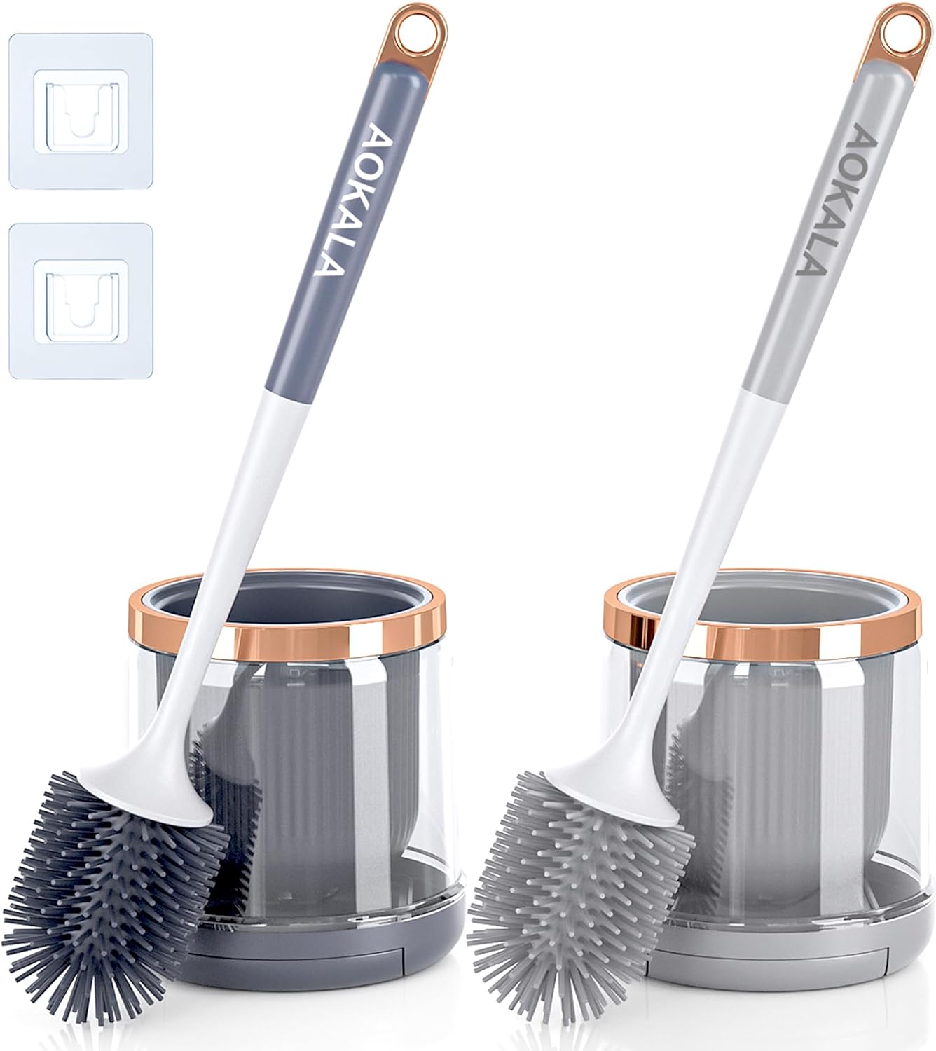Silicone toilet brush set, 2-pack toilet brush and long handle with ...