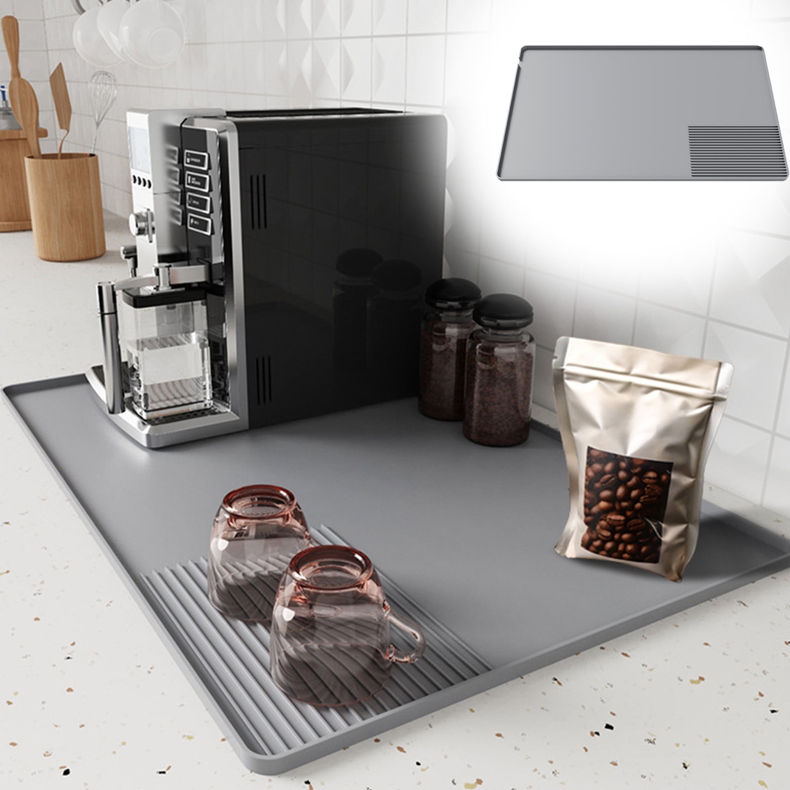 Silicones Coffee Mat with Raised Edges, , 24'' x 16'', Coffee Bar Mat ...