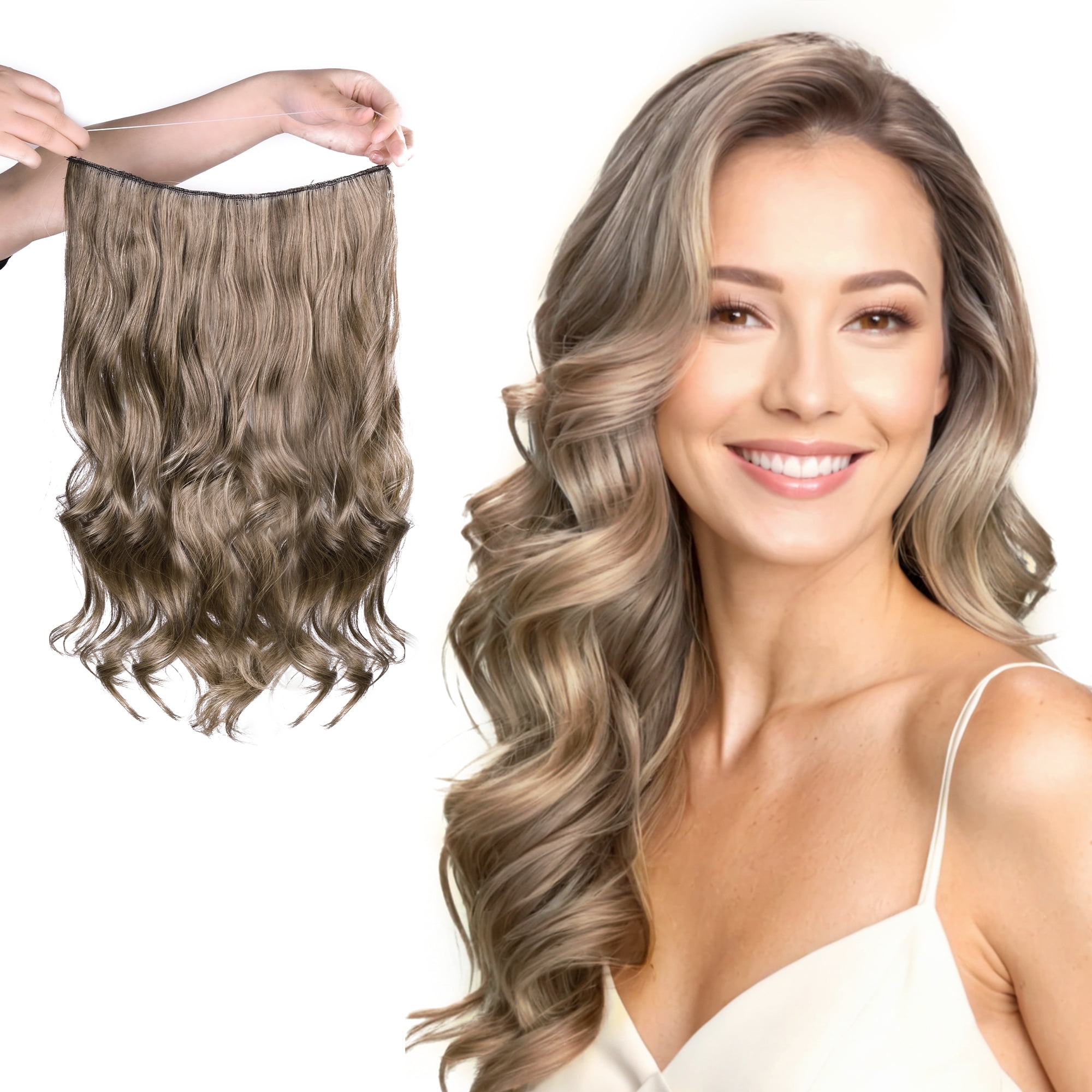 Silike 16" Fish Line Clip In Curly Hair Extensions 3 Piece Set (1 Large ...