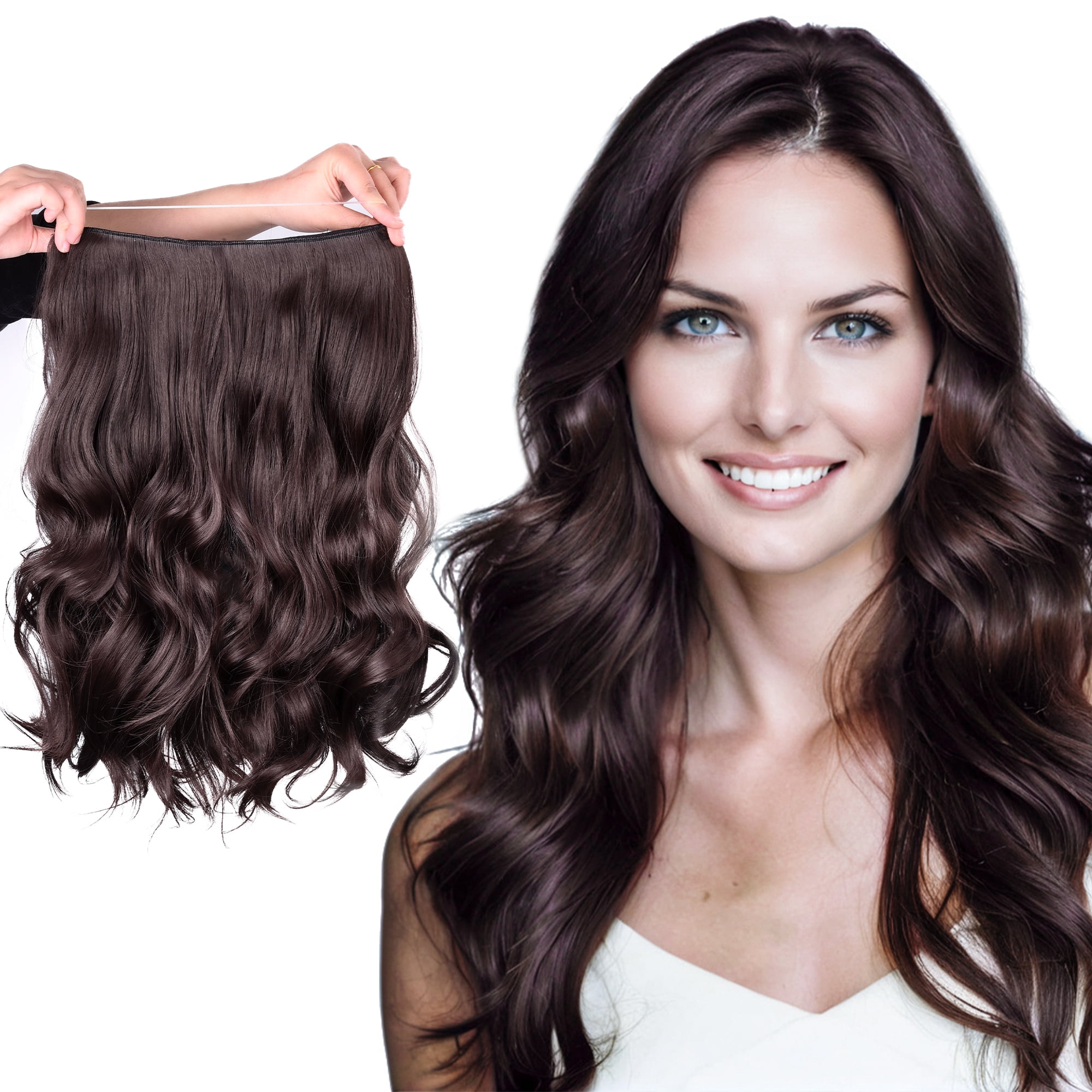 Silike 16" Fish Line Clip In Curly Hair Extensions 3 Piece Set (1 Large ...