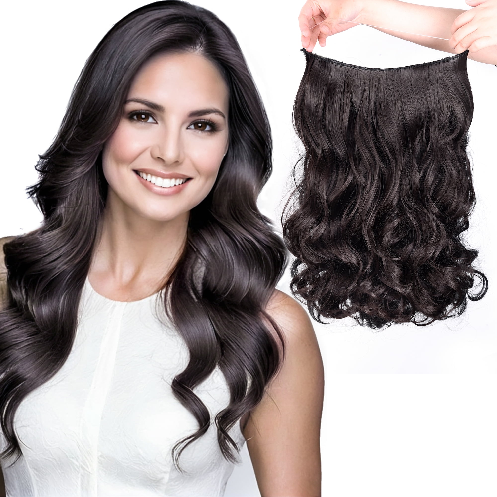 Silike 16" Fish Line Clip In Curly Hair Extensions 3 Piece Set (1 Large ...