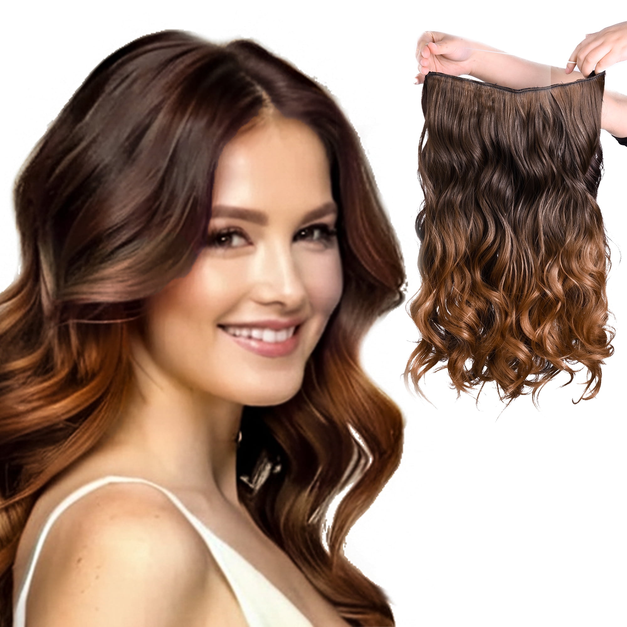 Silike 16" Fish Line Clip In Curly Hair Extensions 3 Piece Set (1 Large ...
