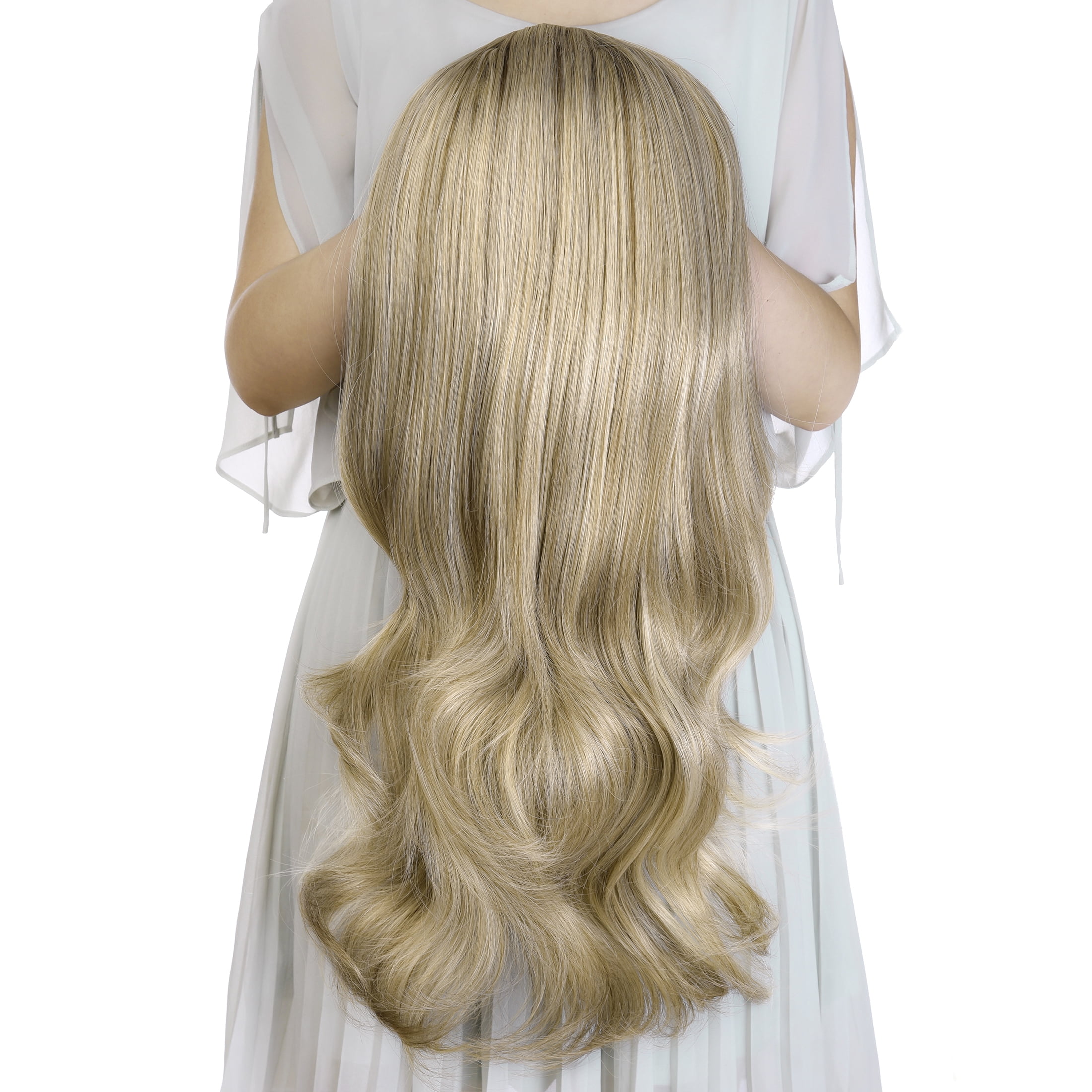 Silike 24" Long Wavy Clip in Half Head Tied Wig Premium Japanese ...