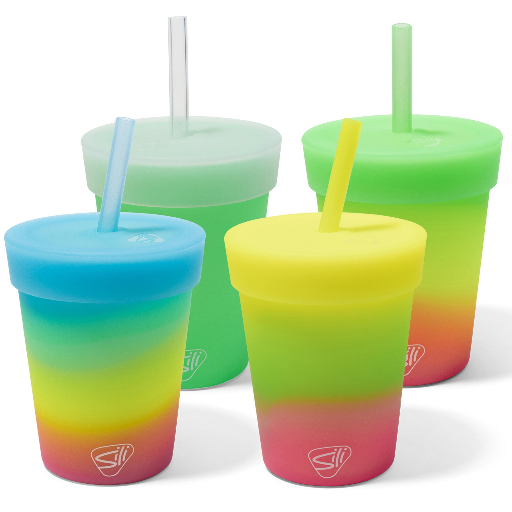 Silipint: Kids Straw Tumblers 8oz: 4 Pack - Glow Blue Ombre, Glow Green ...