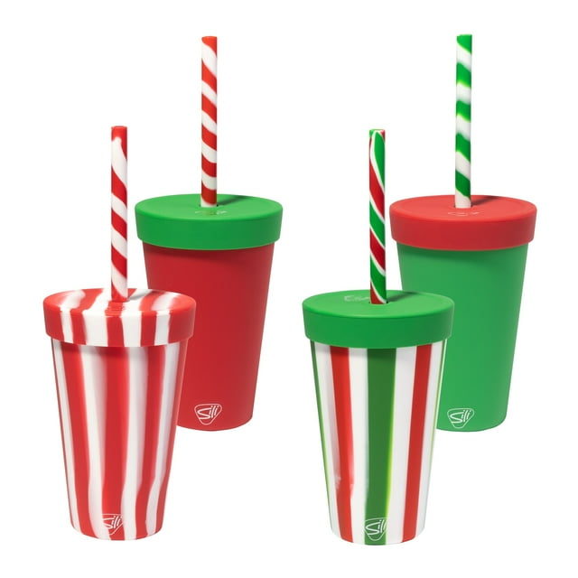 Silipint: Silicone 16 oz Straw Tumbler:4 Pk - Peppermint, Poinsettia ...