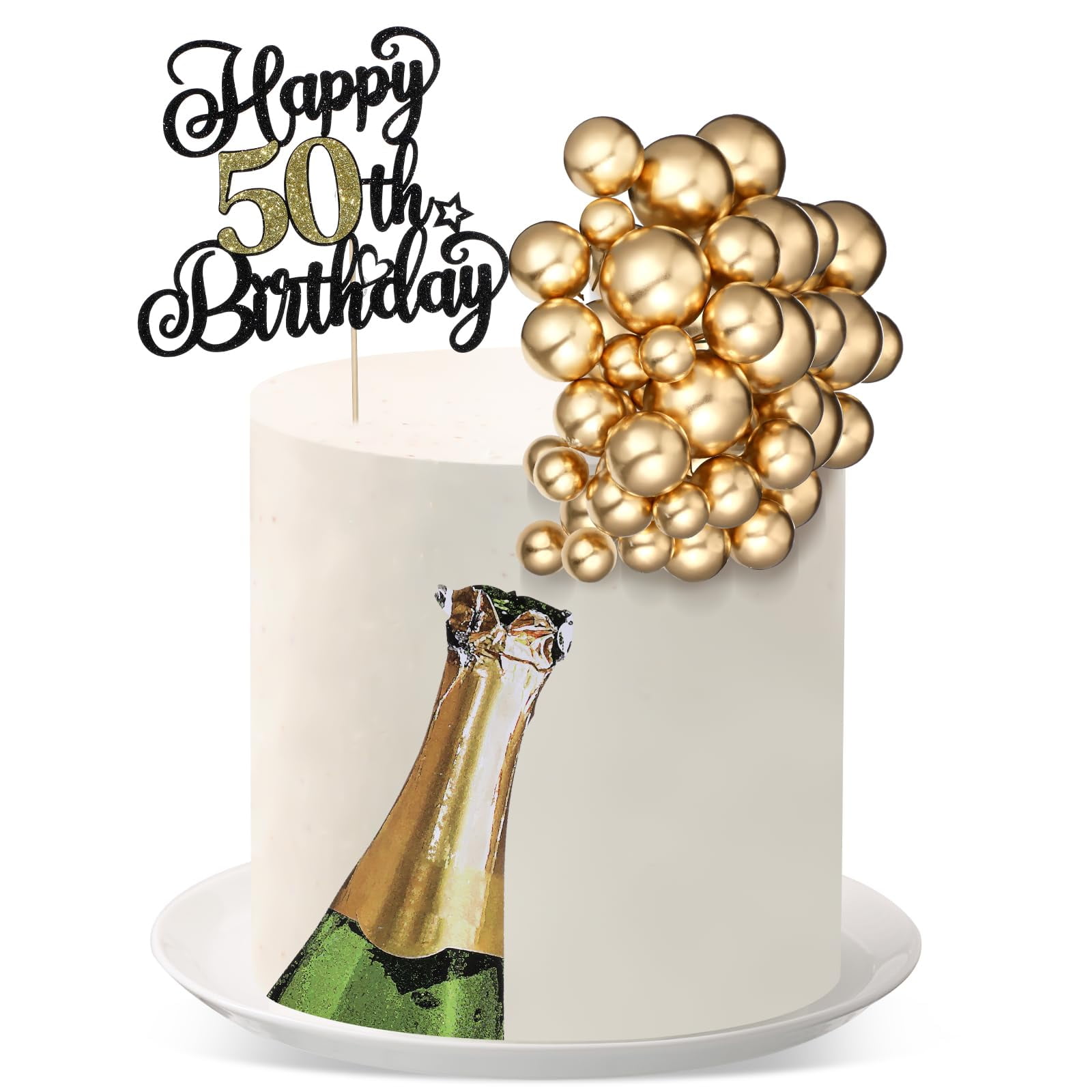 Silipull 38 PcsITSC 50th Birthday Cake Topper and Gold Balls Set 6.1 x ...