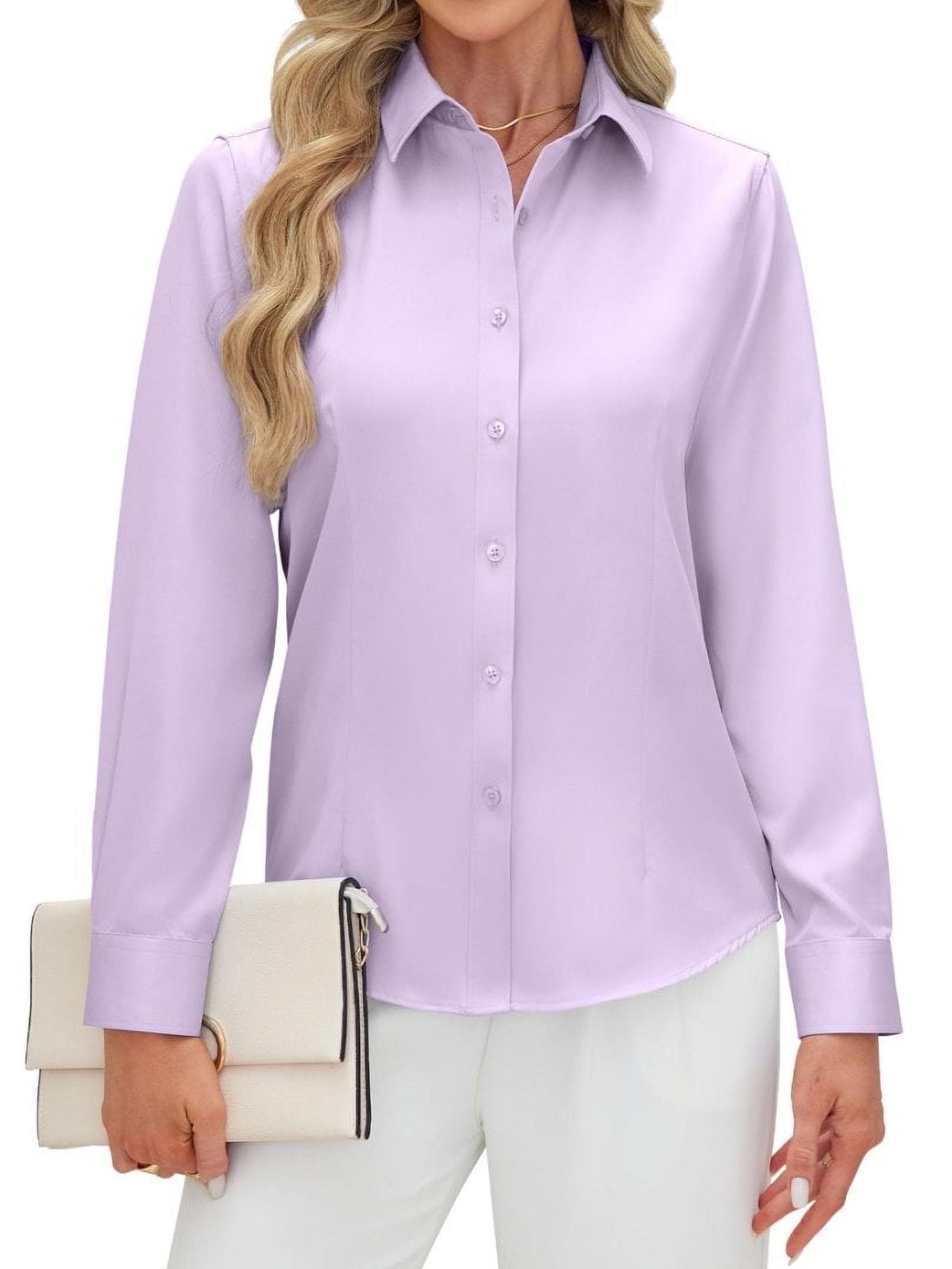 Siliteelon Basic Long Sleeve Button Down Shirts for Women Stretch ...