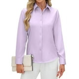 Siliteelon Basic Long Sleeve Button Down Shirts for Women Stretch ...