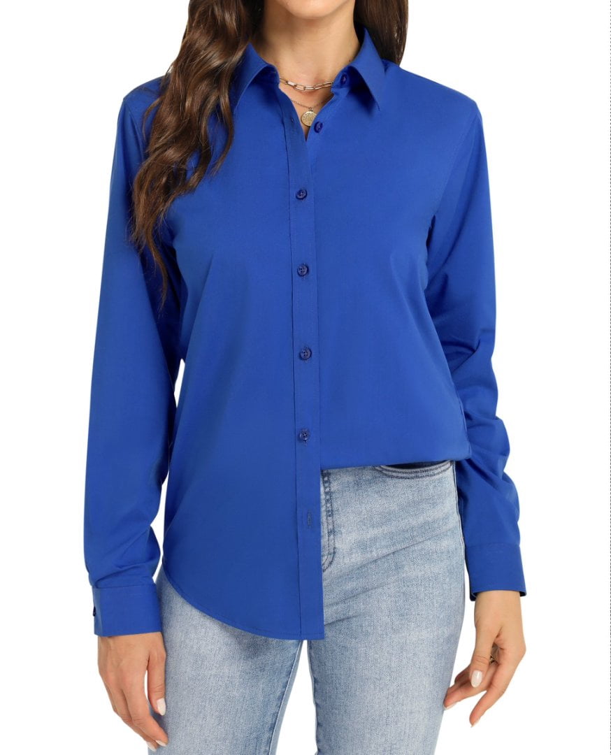 Siliteelon Long Sleeve Cotton Button Up Shirts for Women Formal Dressy ...