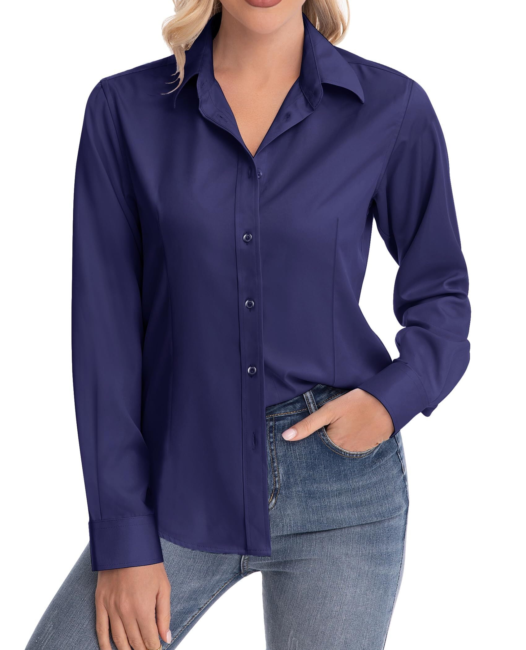 Siliteelon Women's Long Sleeve, Wrinkle-Free Button Down Office Work ...