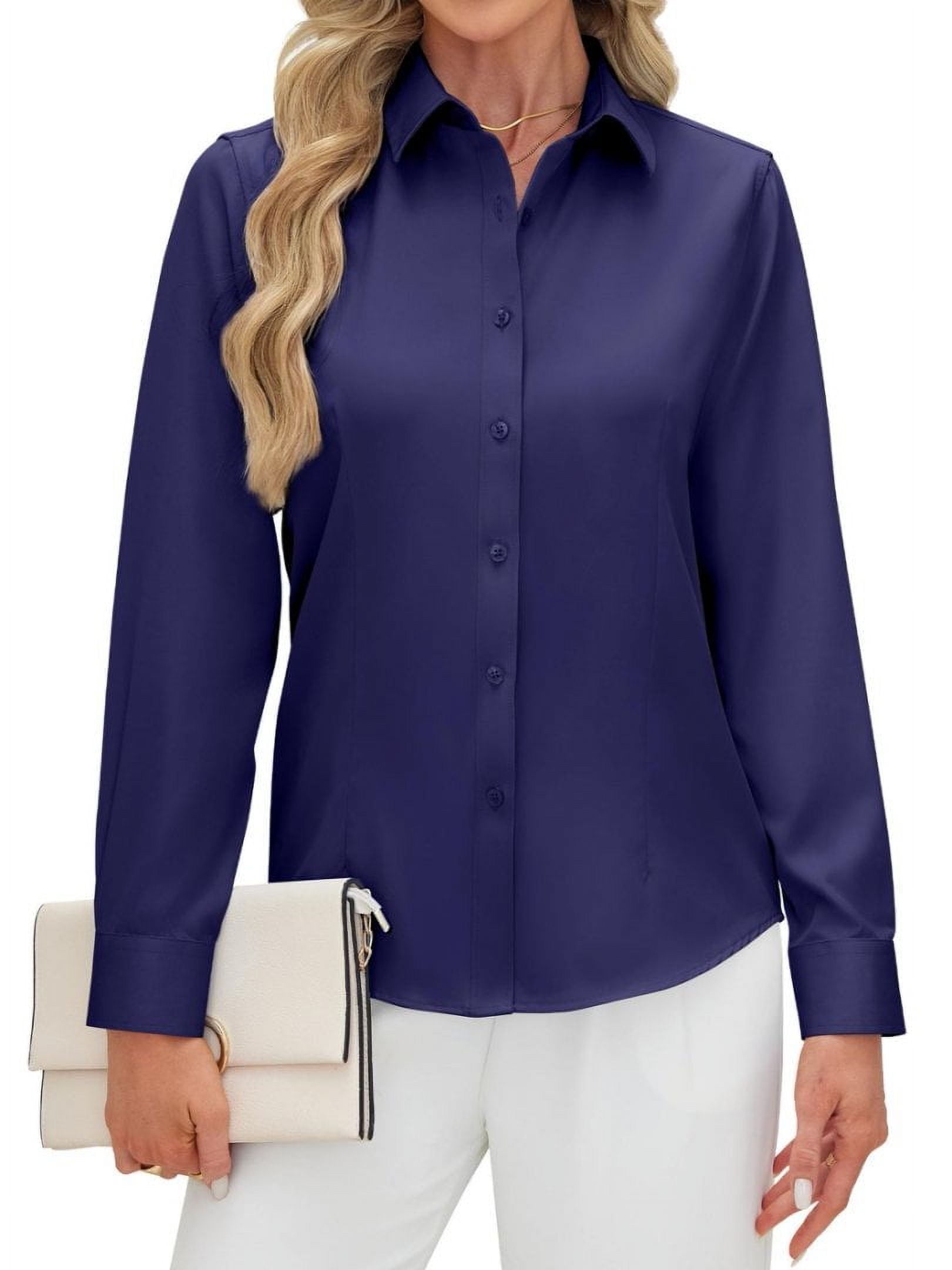Siliteelon Long Sleeve Office Work Blouse for Women Button Down Shirt ...