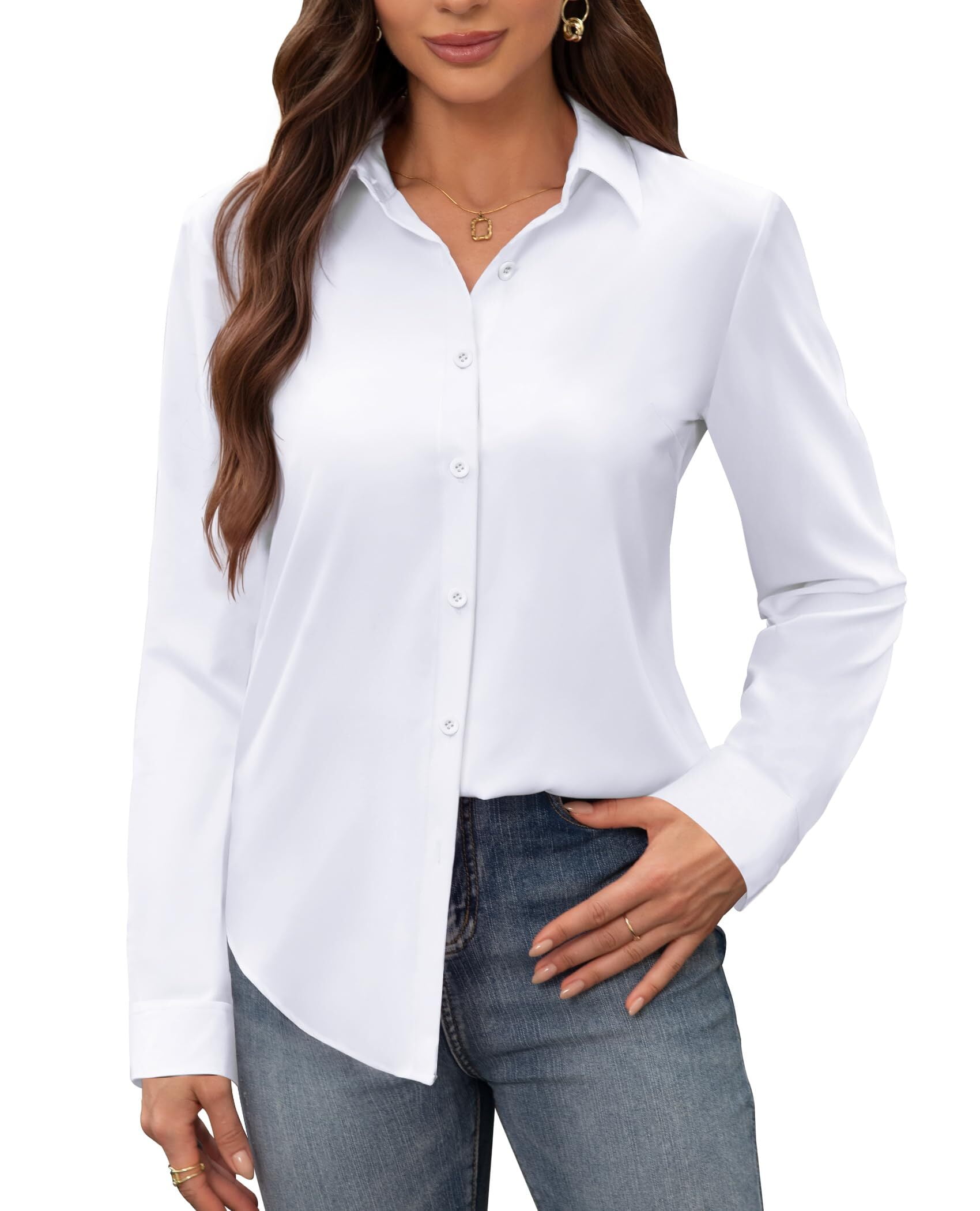 Siliteelon Long Sleeve Stain Shield Work Blouses for Women Button Down ...