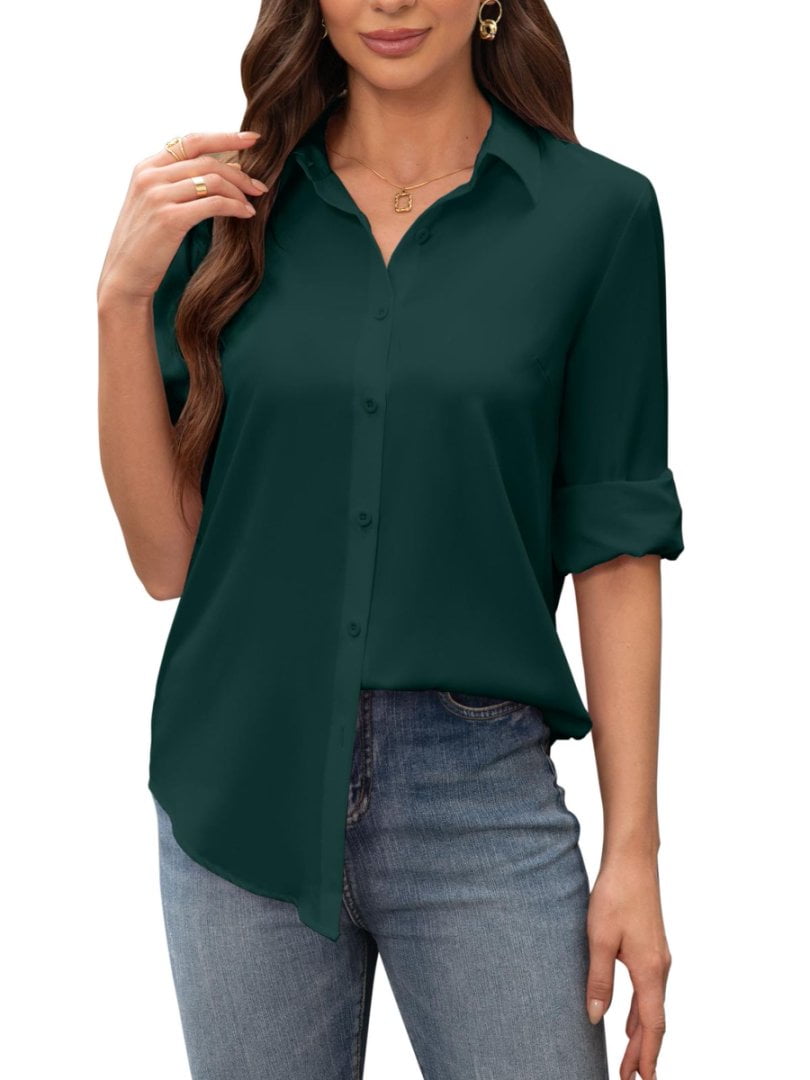 Siliteelon Long Sleeve Stain Shield Work Blouses for Women Button Down ...