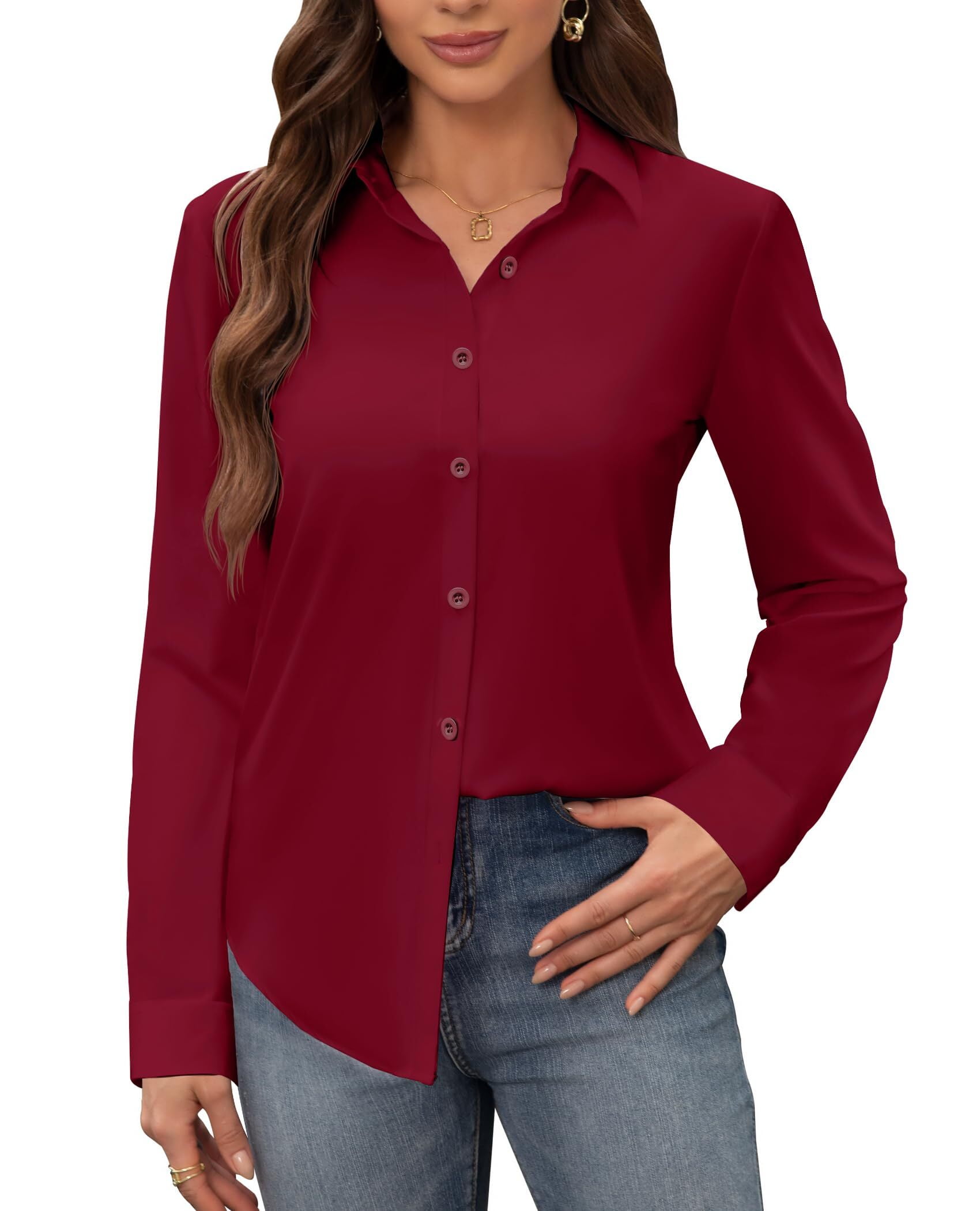 Siliteelon Long Sleeve Stain Shield Work Blouses for Women Button Down ...