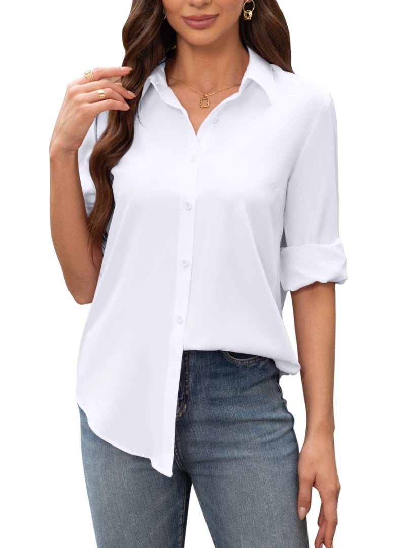 Siliteelon Long Sleeve Stain Shield Work Blouses for Women Button Down ...