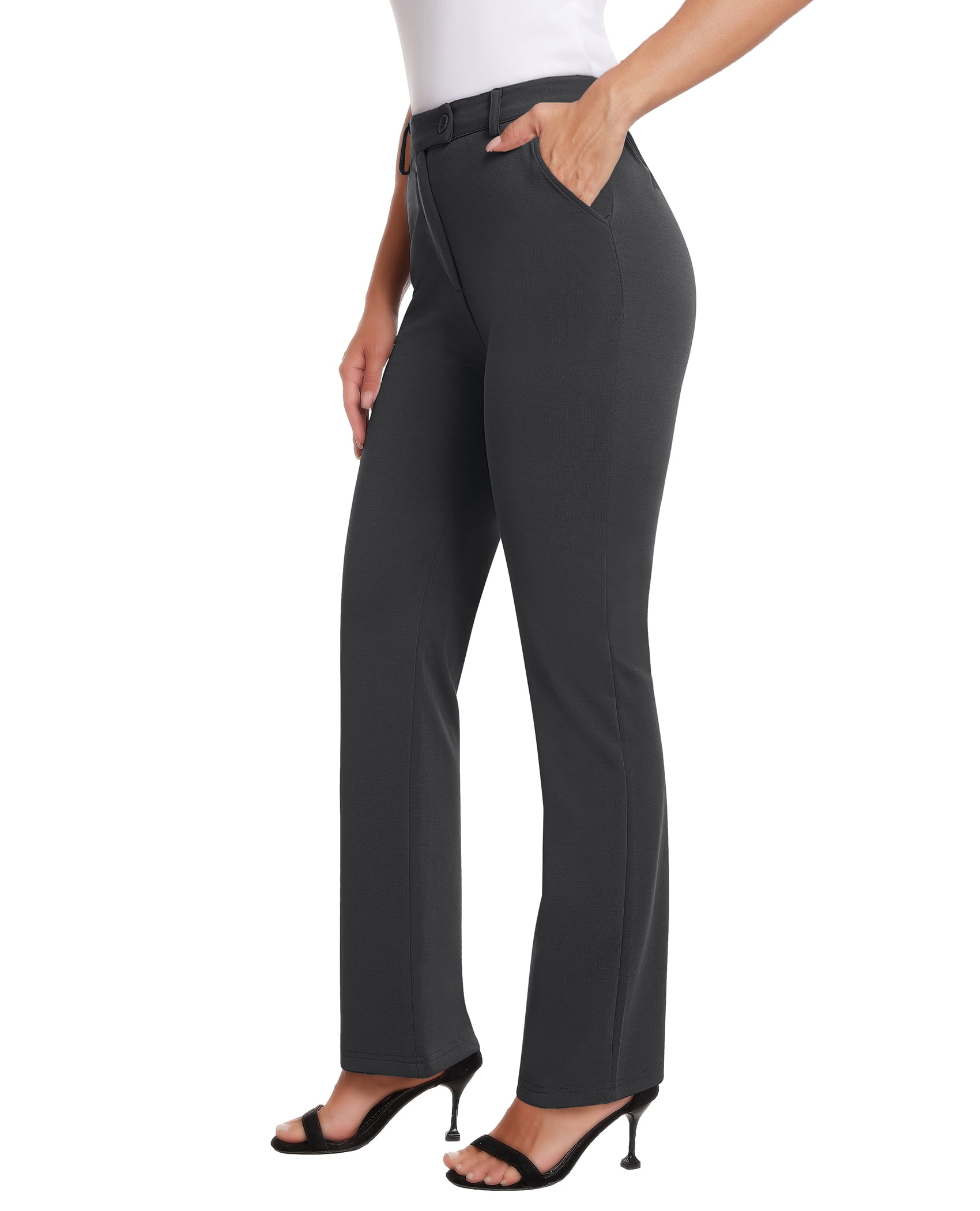 Siliteelon Womens Elastic High Waist Straight Leg Dress Pants For Work With Pockets