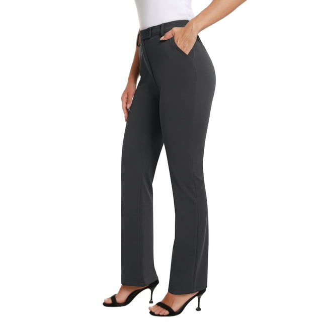Siliteelon Women's Elastic High Waist Straight Leg Dress Pants for Work ...