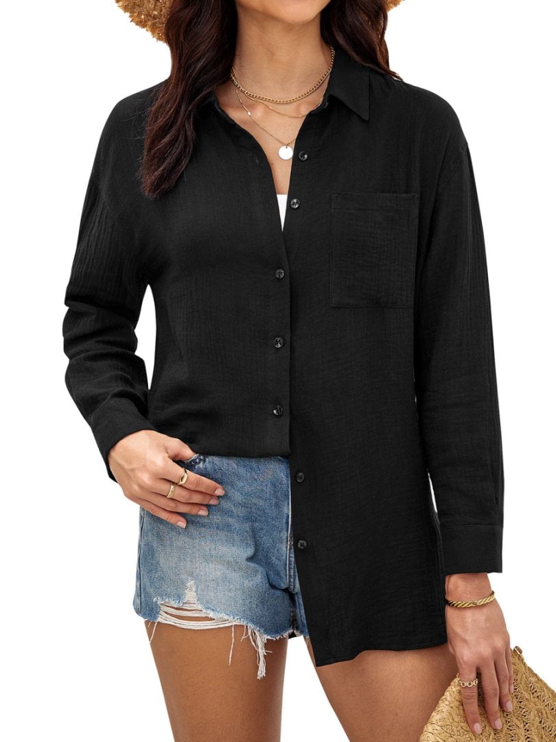 Siliteelon Women's Black Double-Layer Ruffled Casual Shirt - Exude a ...