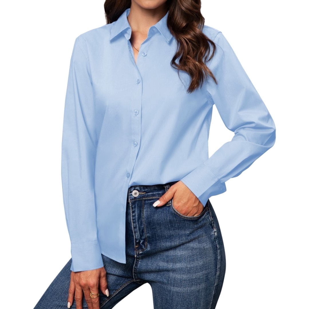 Siliteelon Women's Button Down Dress Shirts Cotton Long Sleeve Blouse ...