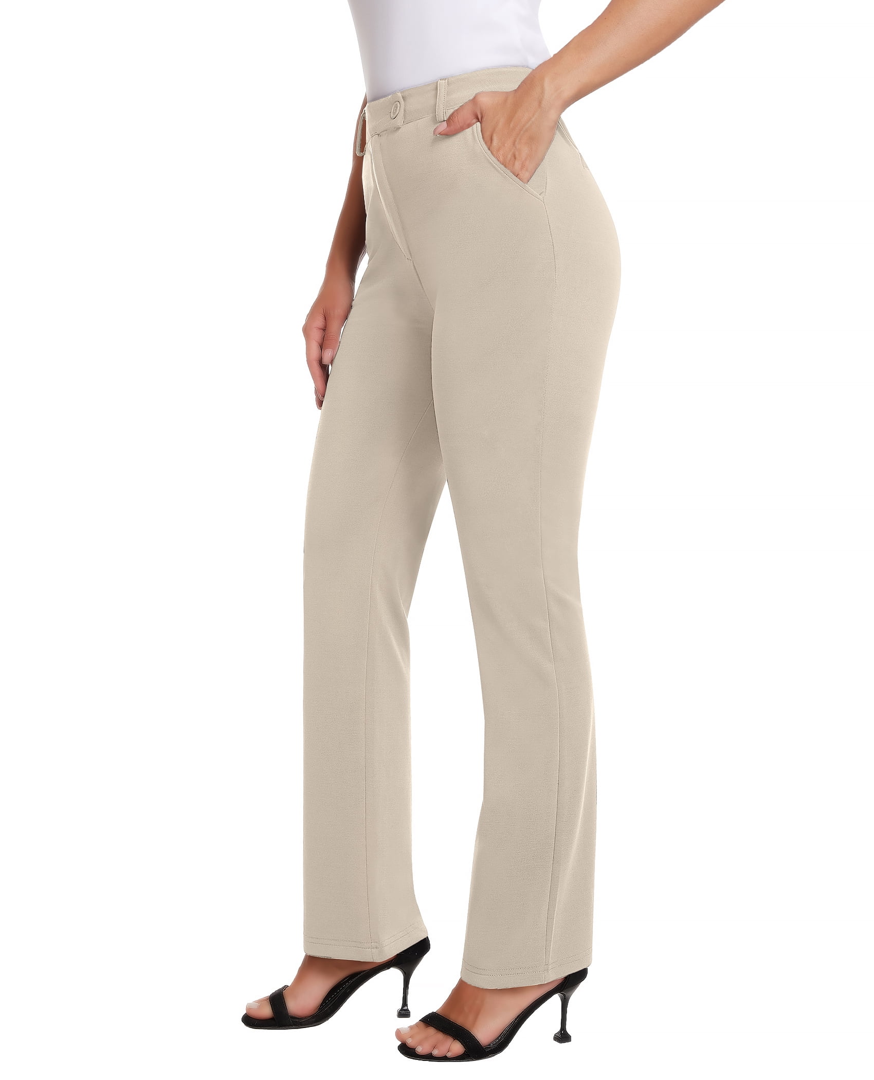 Siliteelon Women's High Waist Work Pants Straight Leg Stretchy Casual ...