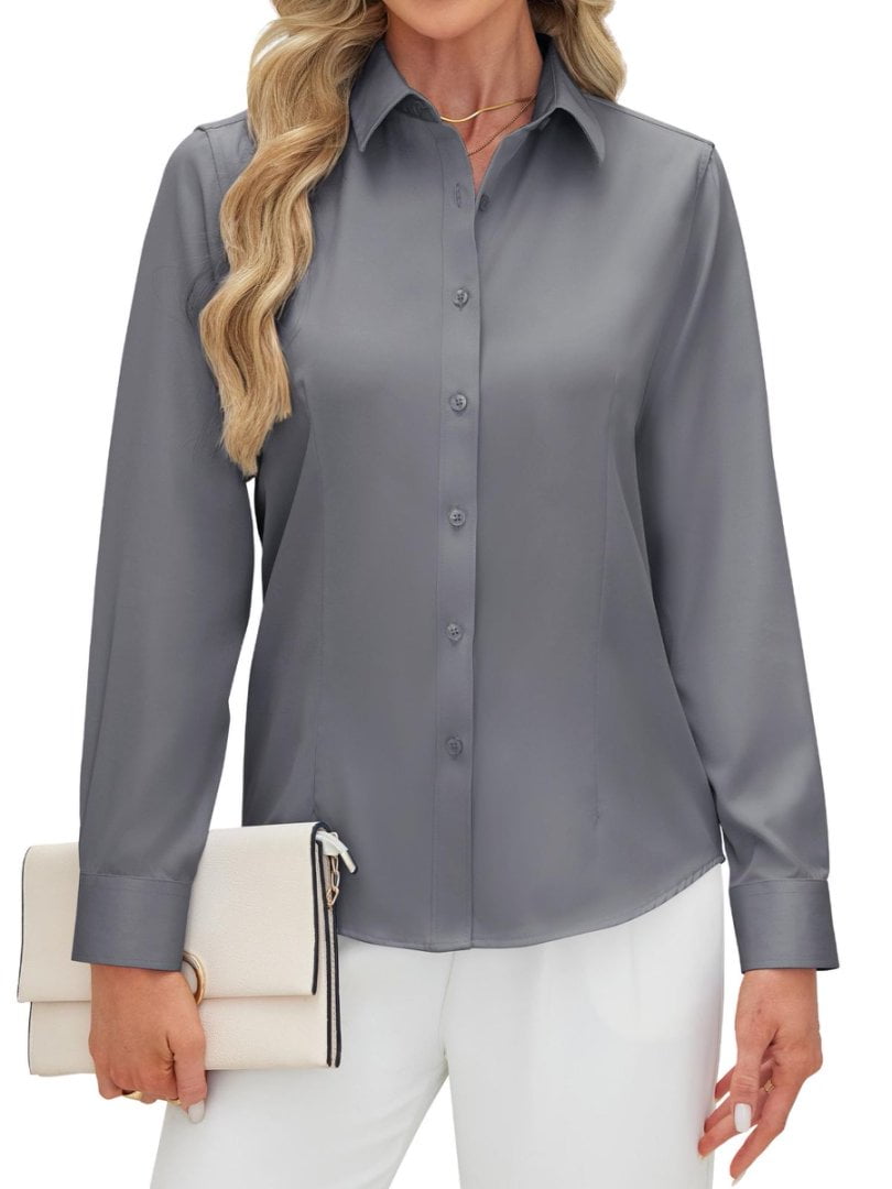 Siliteelon Women's Long Sleeve Button Down Shirts Wrinkle-Free Office ...
