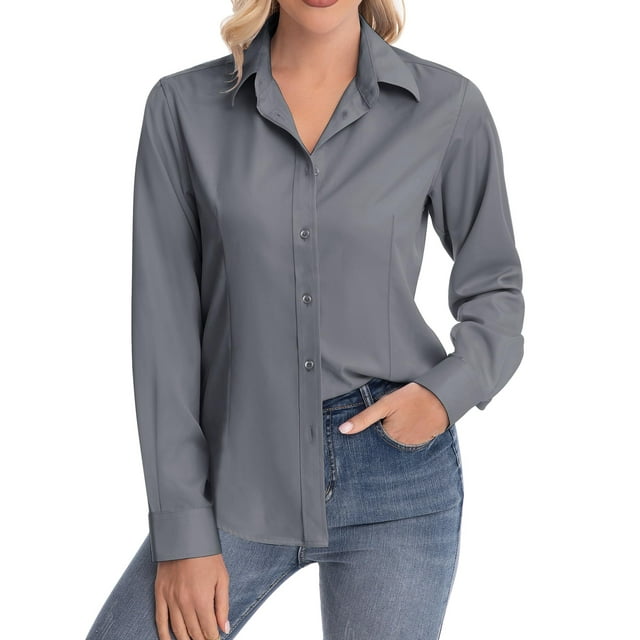 Siliteelon Women's Long Sleeve Button Down Shirts Wrinkle-Free Office ...