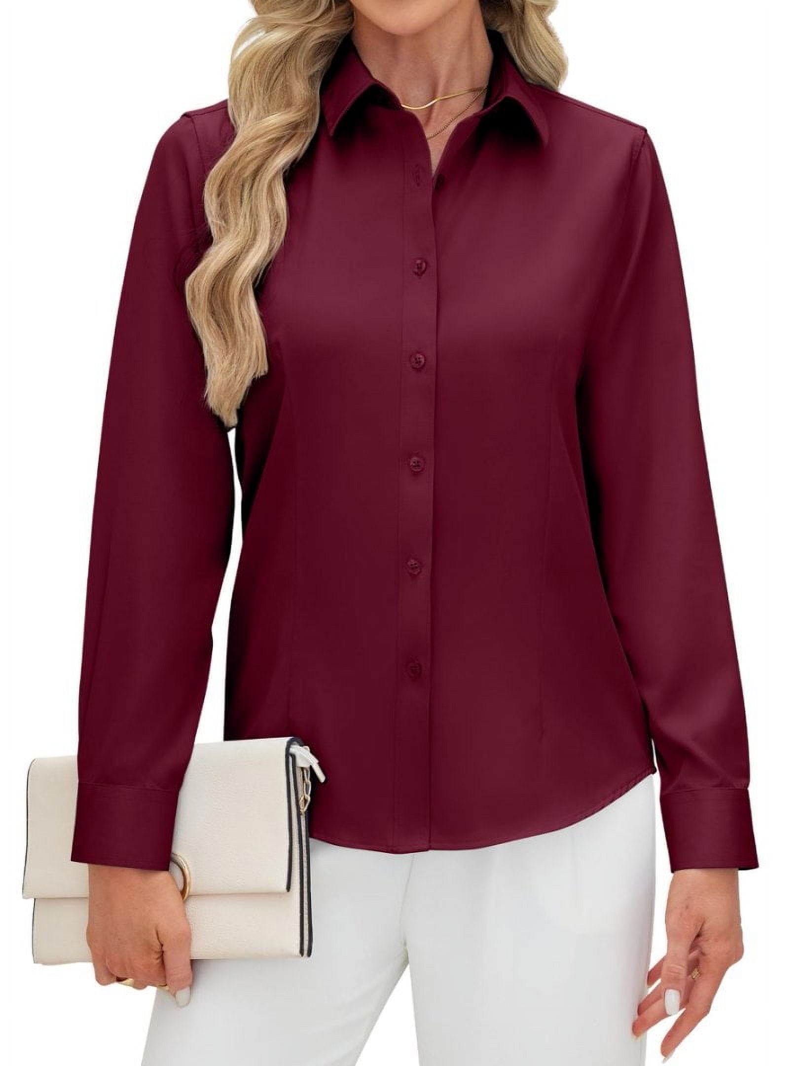 Siliteelon Women's Long Sleeve Button Down Shirts Wrinkle-Free Office ...