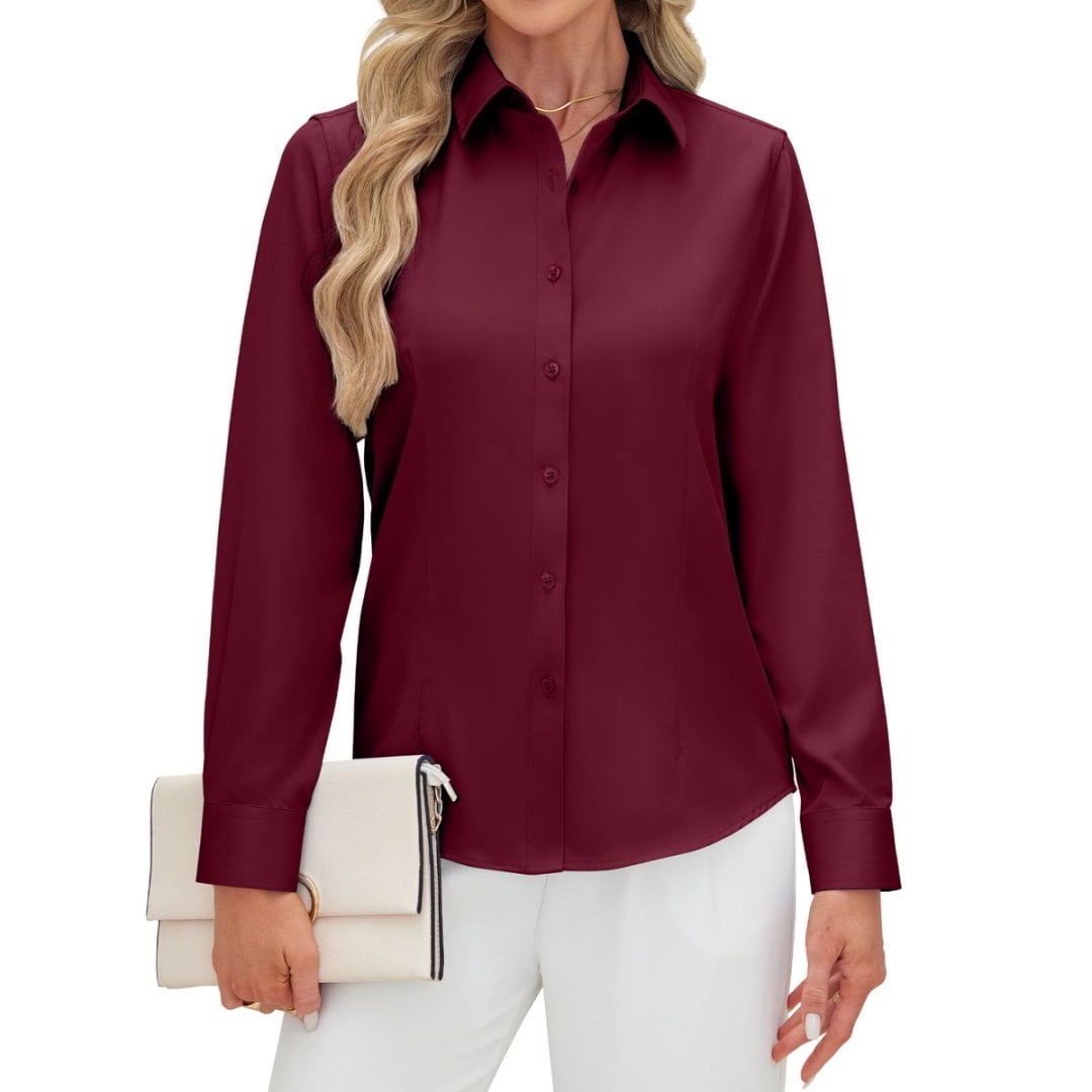 Siliteelon Women's Long Sleeve Button Down Shirts Wrinkle-Free Office ...