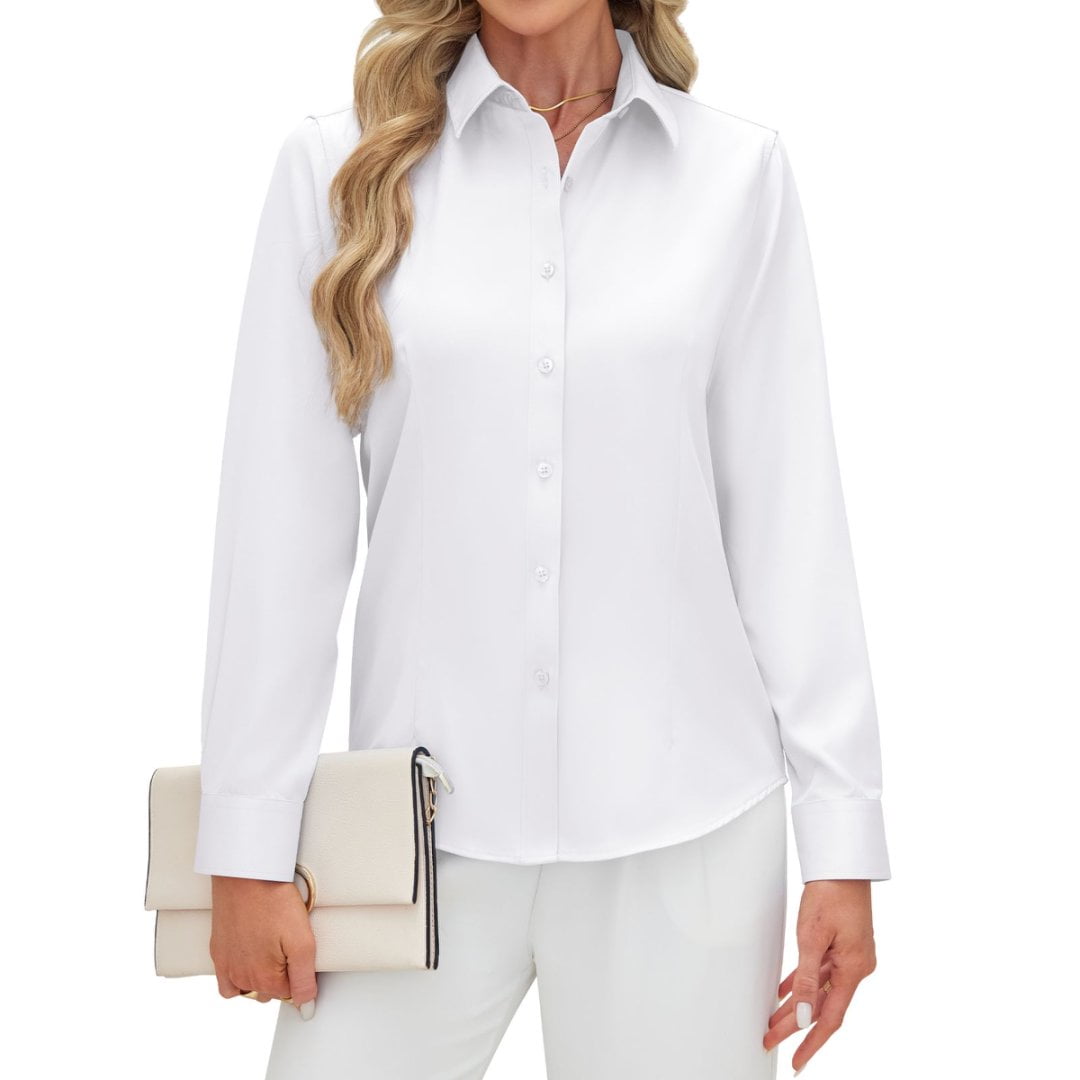 Siliteelon Women's Wrinkle-Free Long Sleeve Button Down Office Work ...
