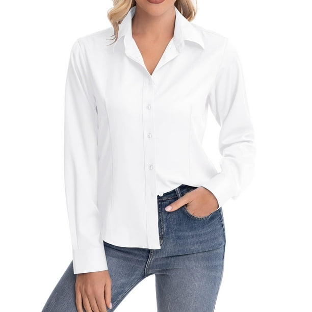 Siliteelon Women's Long Sleeve Button Down Shirts Wrinkle-Free Office ...