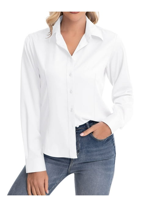 YI YI Button Down Shirts for Women Cotton Linen Dress Shirts Long Sleeve Wrinkle-Free Blouse ...