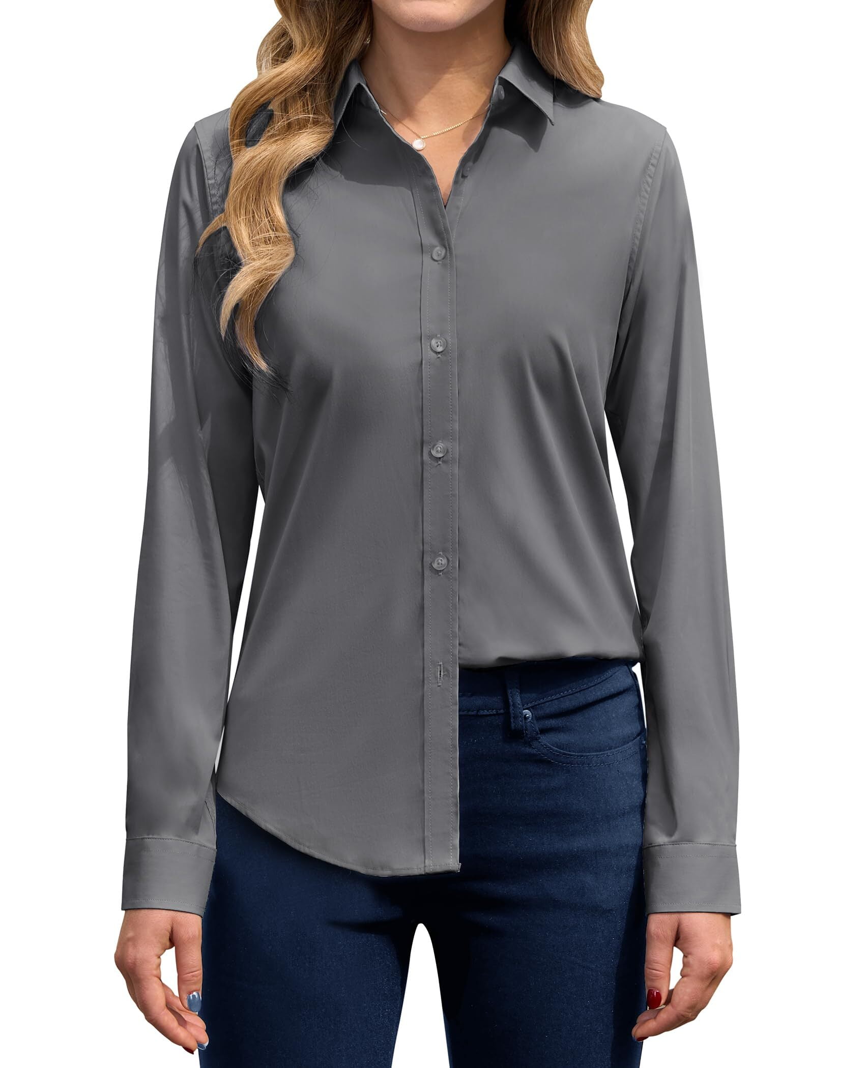 Siliteelon Women's Long Sleeve Cotton Blouse Casual Shirts Regular Fit ...