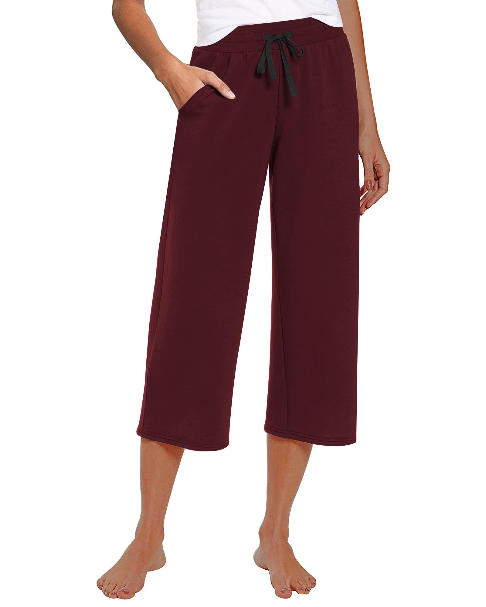 Siliteelon Womens Capri Yoga Pants Elastic Waistband Workout Pants With
