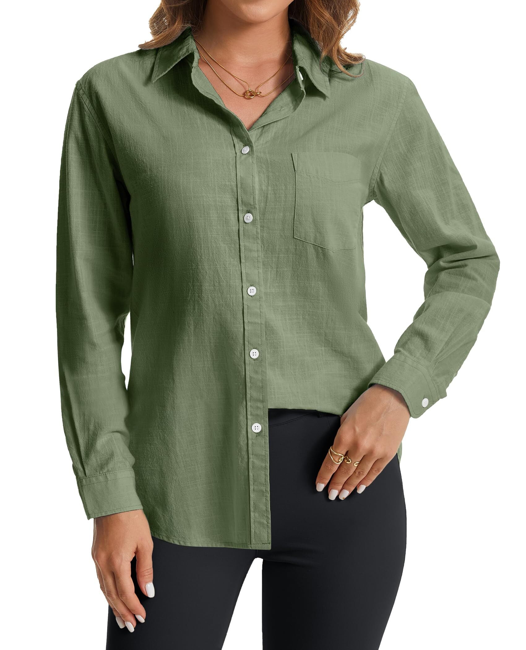 Siliteelon Womens Long Sleeve Linen Button Up Shirt Dressy Casual ...