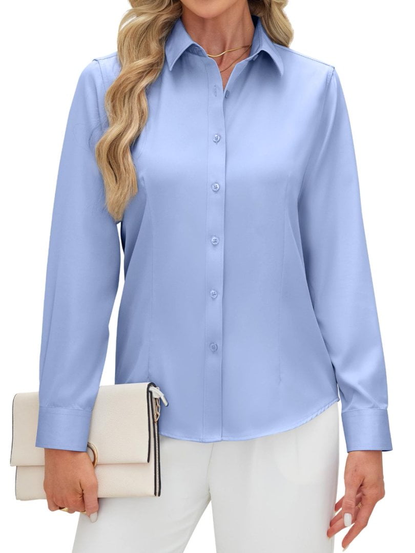 Siliteelon Womens Long Sleeve Work Blouse Wrinkle-Free Button Down ...