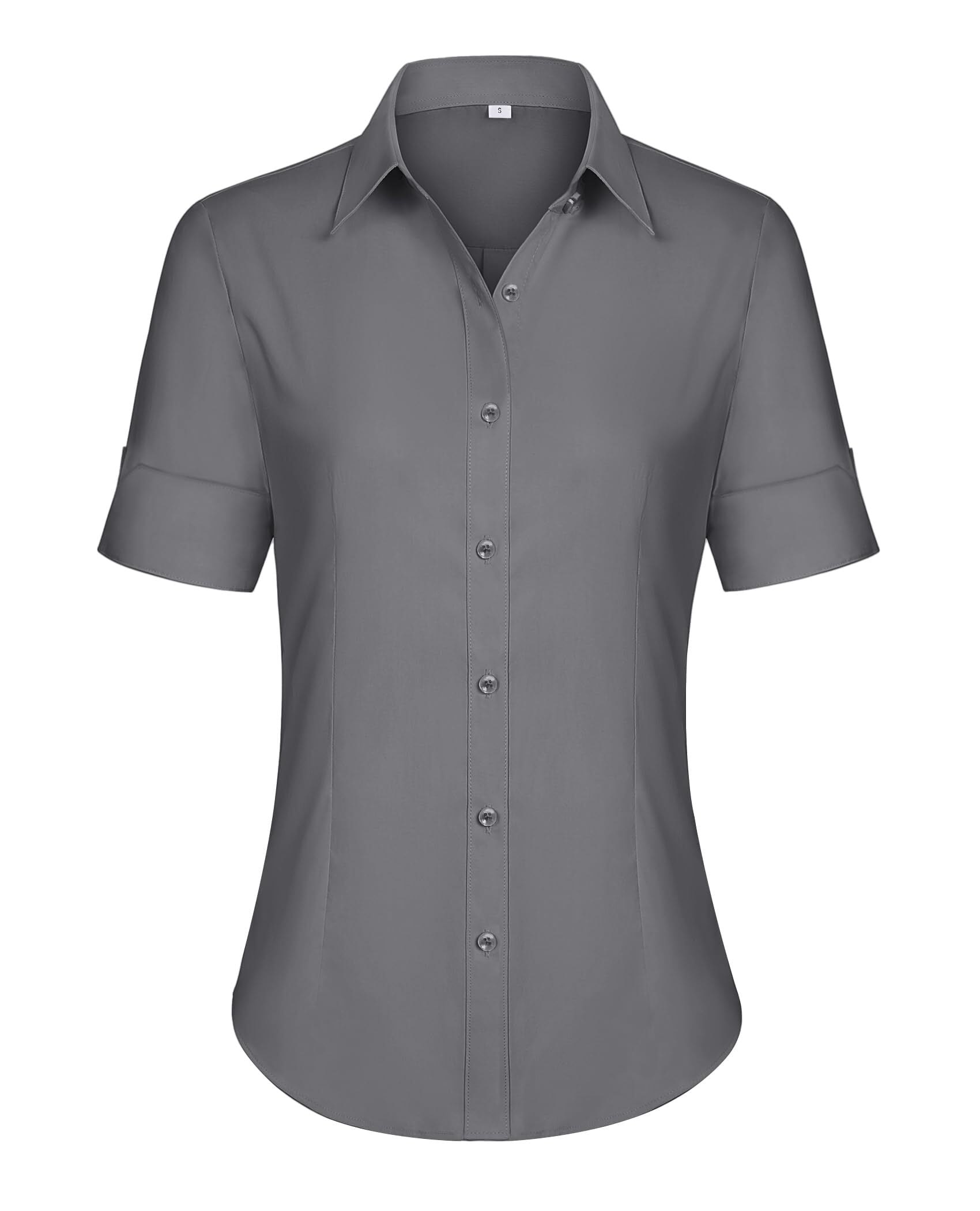 Siliteelon Womens Short Sleeve Work Blouses Cotton Button Down Shirts ...