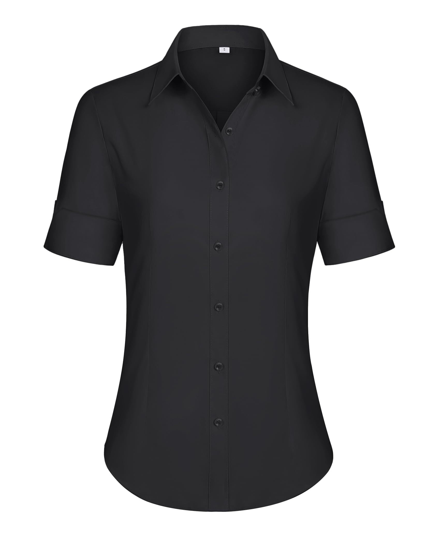 Siliteelon Womens Short Sleeve Work Blouses Cotton Button Down Shirts ...