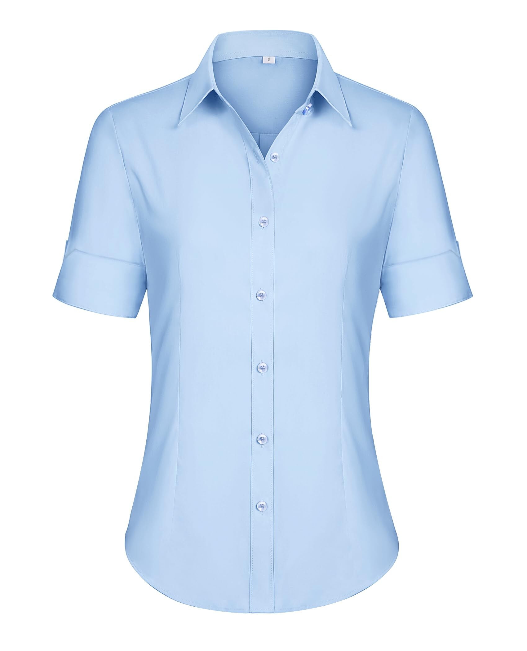 Siliteelon Womens Short Sleeve Work Blouses Cotton Button Down Shirts ...