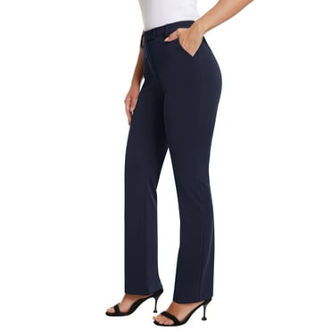Ahdbta Womens Straight Leg Pants High Waisted Button Stretchy Work ...
