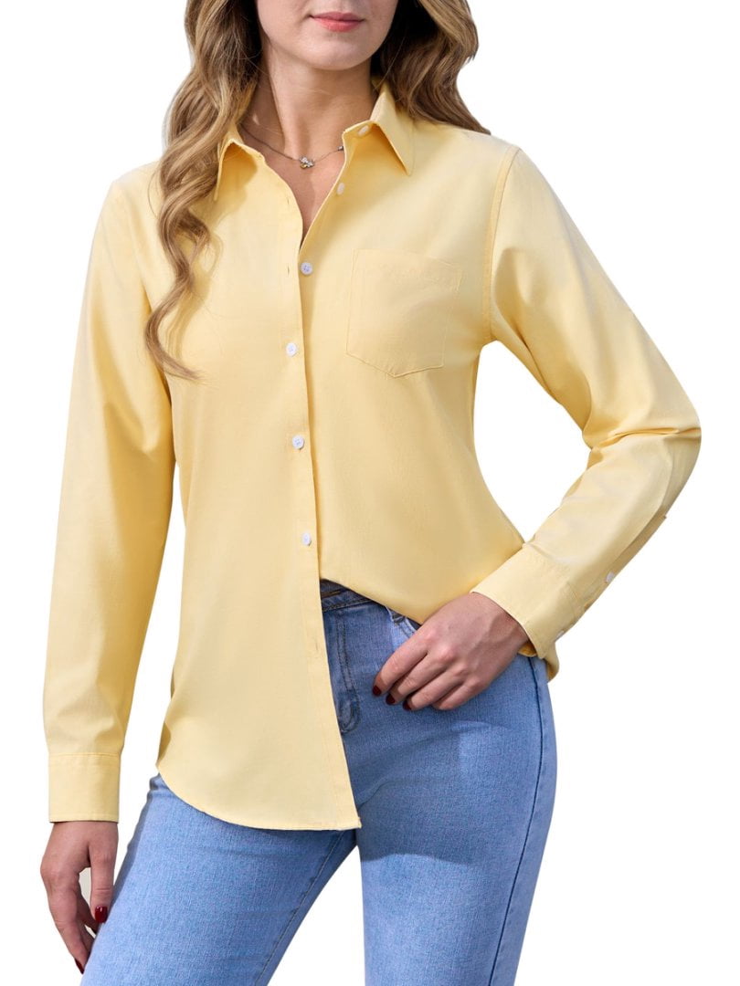 Siliteelon Yellow Oxford Shirts with Pocket Button Down Dress Shirts ...