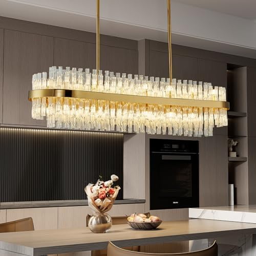 Siljoy 47'' Modern Crystal Chandeliers Gold Rectangular K9 Crystal ...