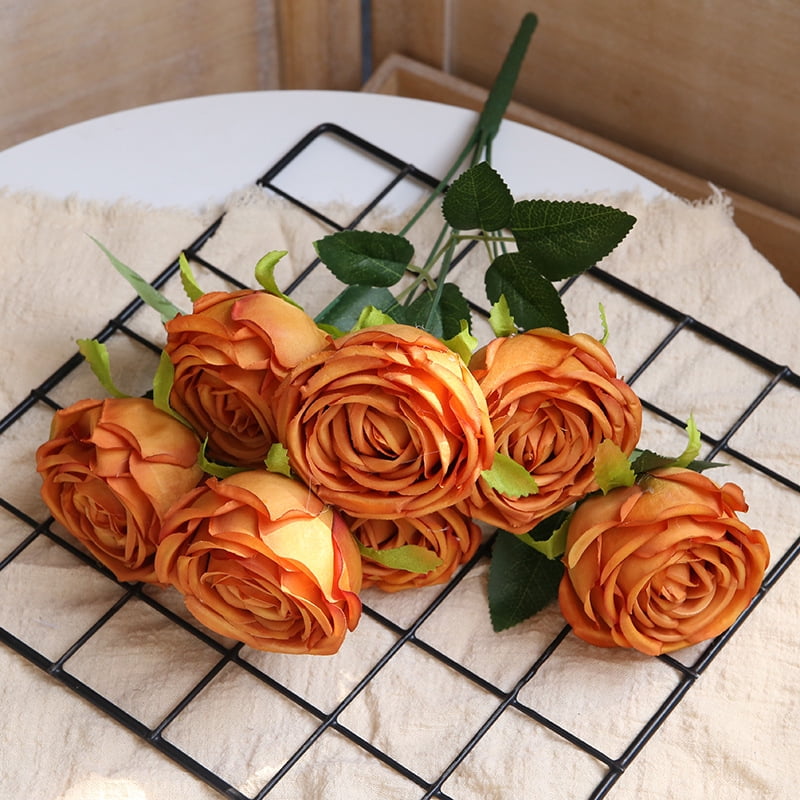 Silk Artificial Rose Caramel Flowers Rose Bouquet Home Decor 7 Heads ...